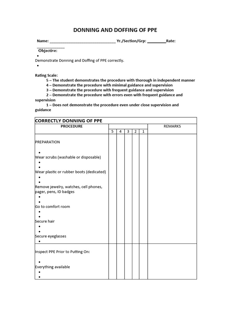 Checklist Donning and Doffing of Ppe | PDF | Personal Protective ...
