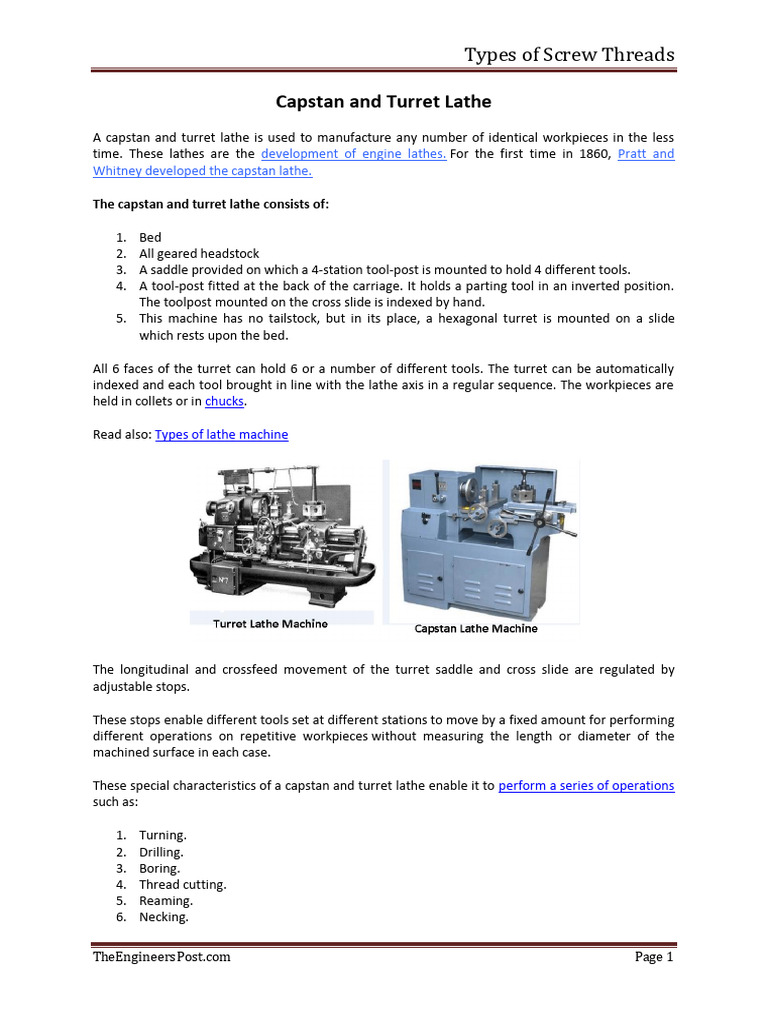 Capstan and Turret Lathe (1) | PDF | Industrial Processes | Rotating Machines