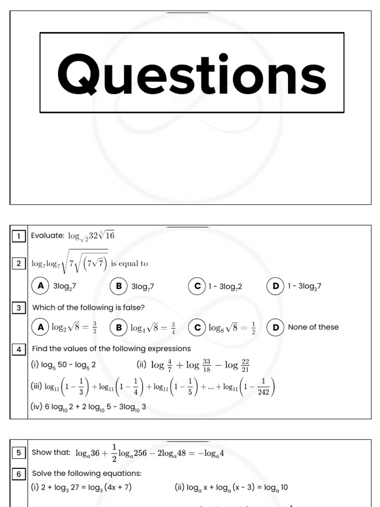 Logarithms Question Sheet Pdf