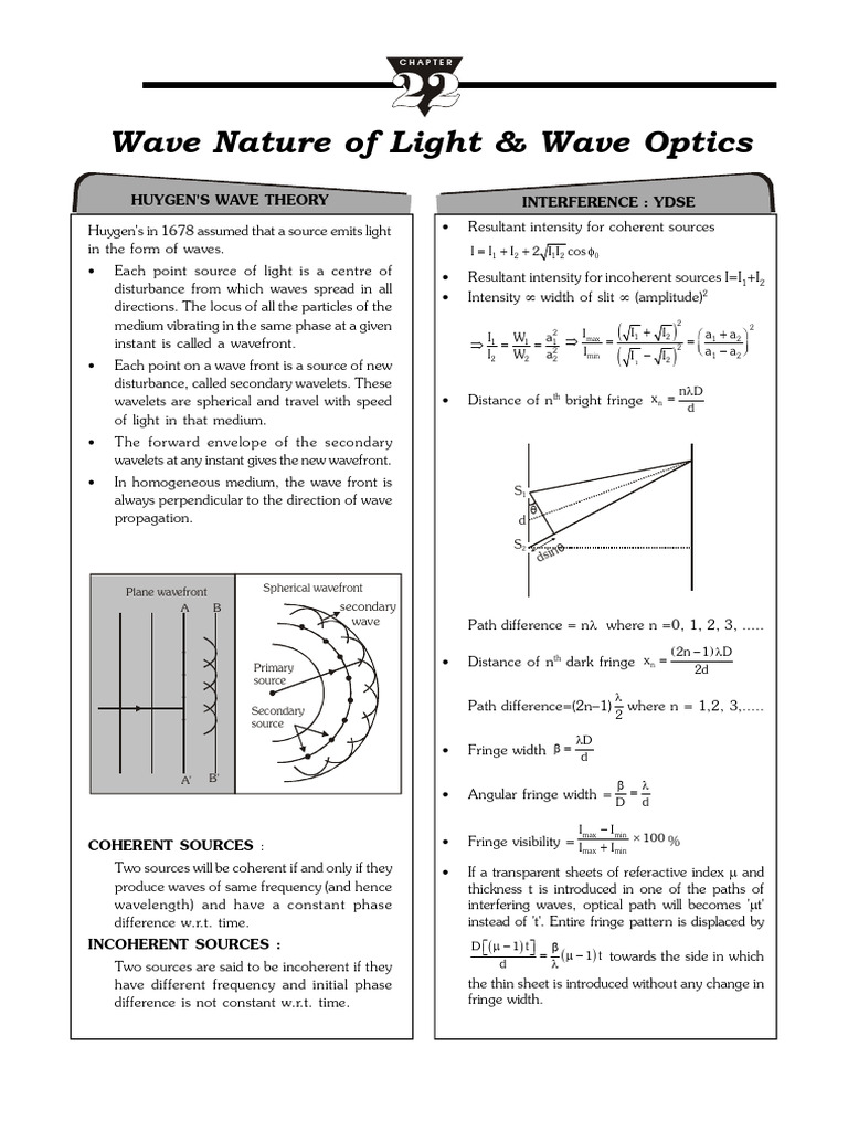 22. Wave Nature of Light Wave Optics | PDF | Diffraction | Waves