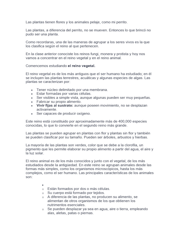 Las Plantas Tienen Flores y Los Animales Pelaje | PDF | Plantas ...