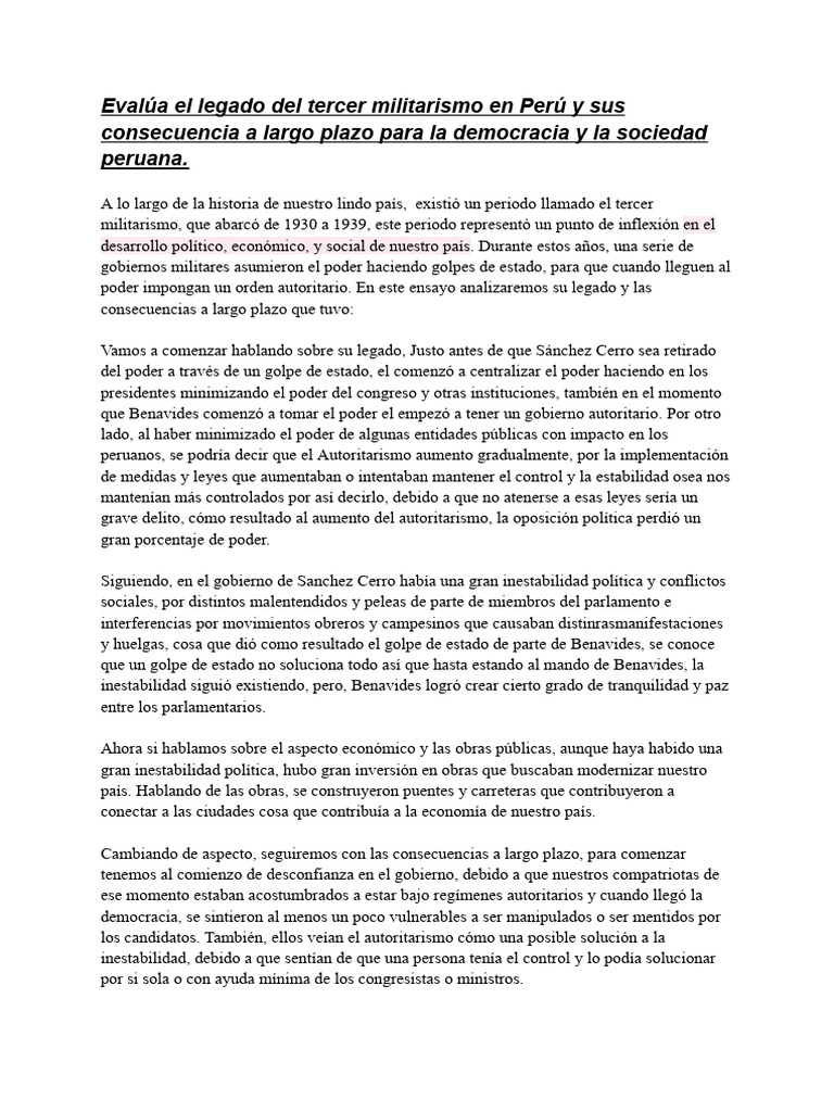 Ensayo Política Global g9 | PDF | Autoritarismo | Perú