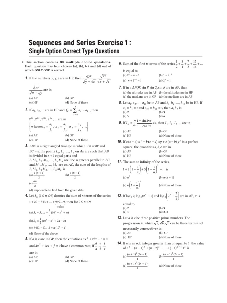 Sequences and Series Exercises | PDF | Mean | Mathematics