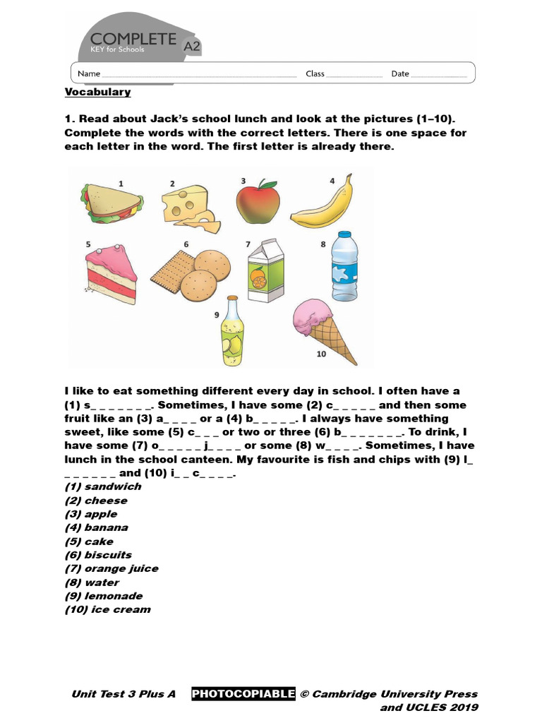 KFS-UT-U3P - Answer Key | PDF | Lunch | Juice
