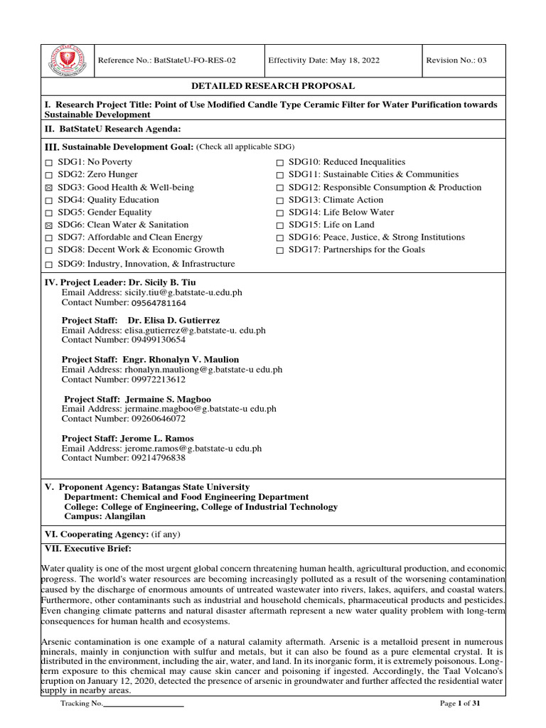 CWF Revised Detailed Research Proposal | PDF | Arsenic | Drinking Water