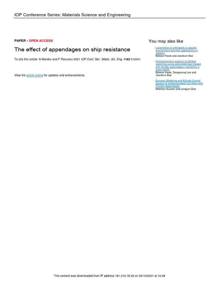 The Effect of Appendages On Ship Resistance | PDF | Fluid Dynamics | Liquids