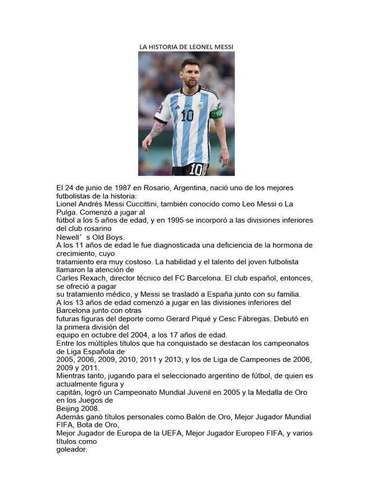 LA HISTORIA DE LEONEL MESSI | PDF