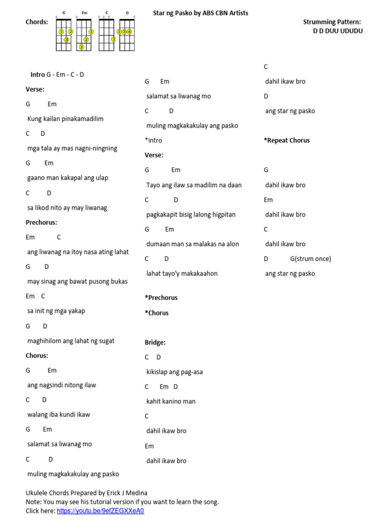 Star Ng Pasko Ukulele Song Sheet | PDF