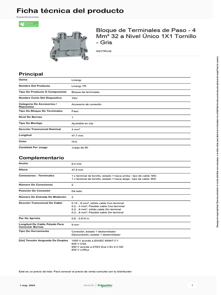 Schneider Electric_Linergy-terminal-blocks-and-bars_NSYTRV42 | PDF ...