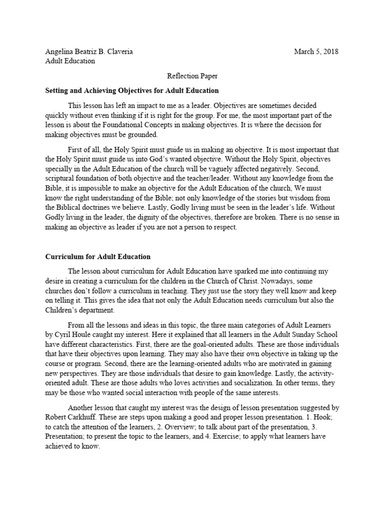 Adult Reflection | PDF | Learning | Mentorship