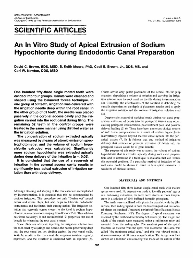 Scientific Articles An in Vitro Study of Apical Extrusion of Sodium ...