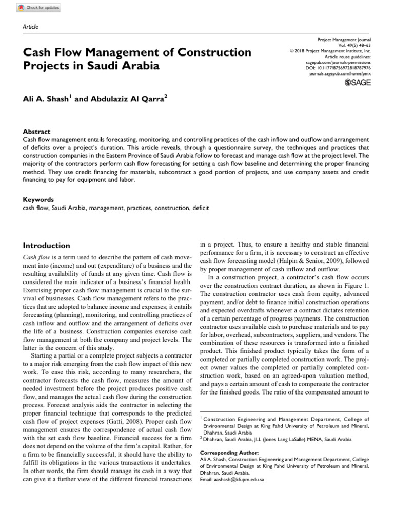 Shash Qarra 2018 Cash Flow Management of Construction Projects in Saudi ...