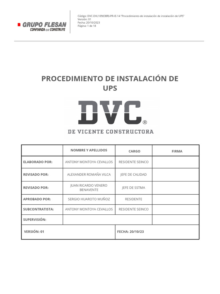 5.5.10.15 DVC-DVL109 (OBR) - PR-IE-14 "Procedimiento de Instalacion de UPS" | PDF | Ingenieria ...