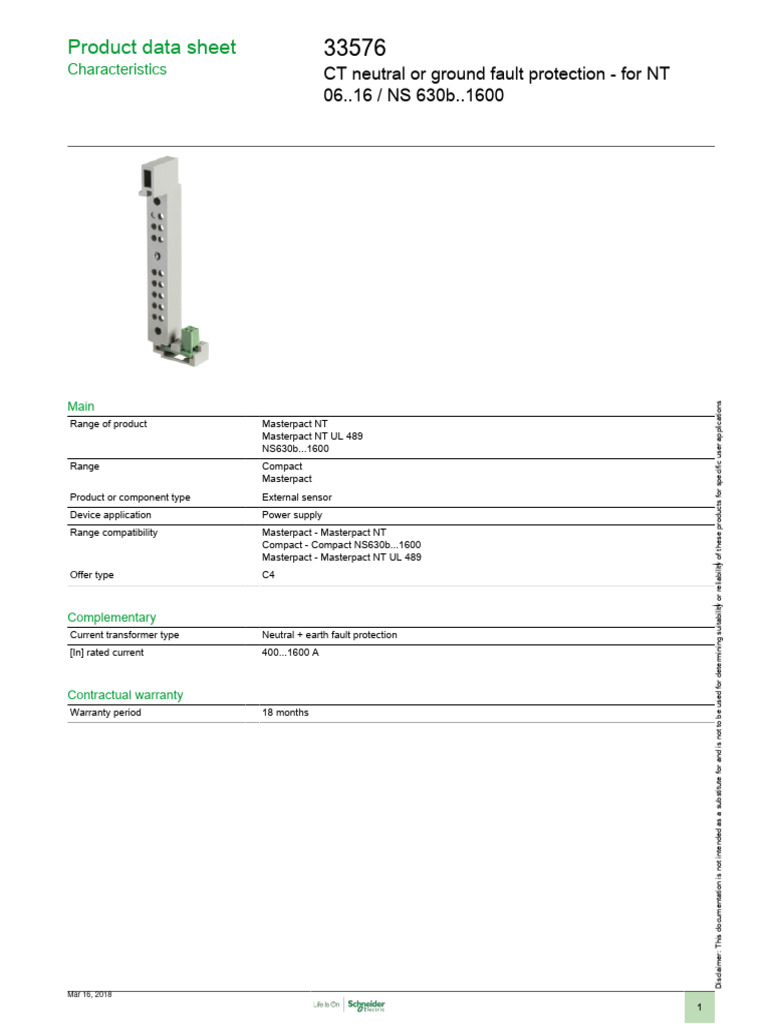 Masterpact NT Ground Fault Protection Data | PDF