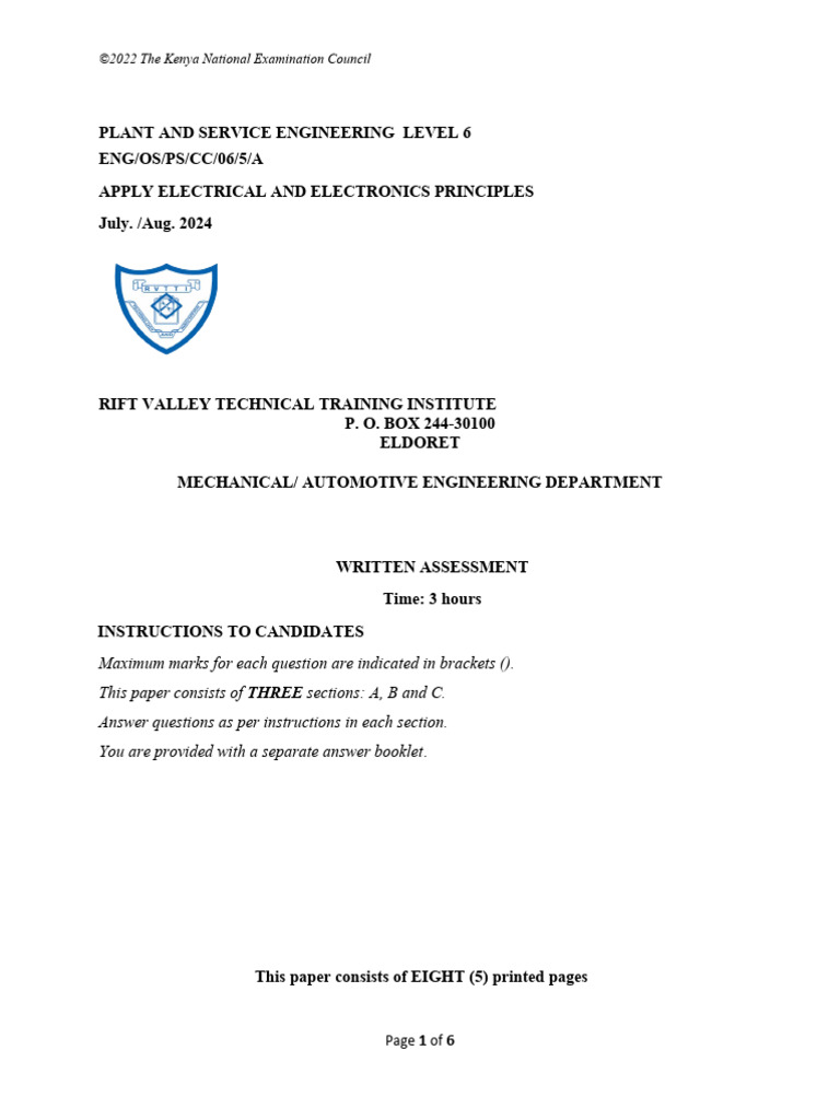 Plant and Service Engineering Level 6 | PDF | Capacitor | Electrical ...