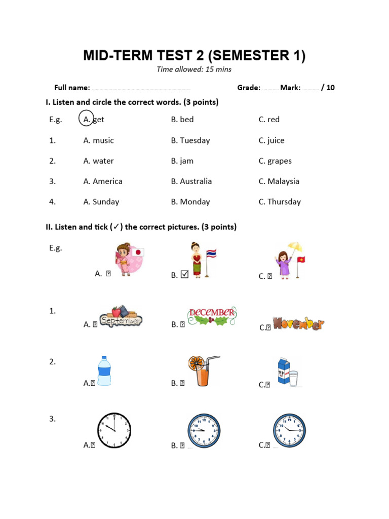 Mid-Term Test 2 (Semester 1) | PDF