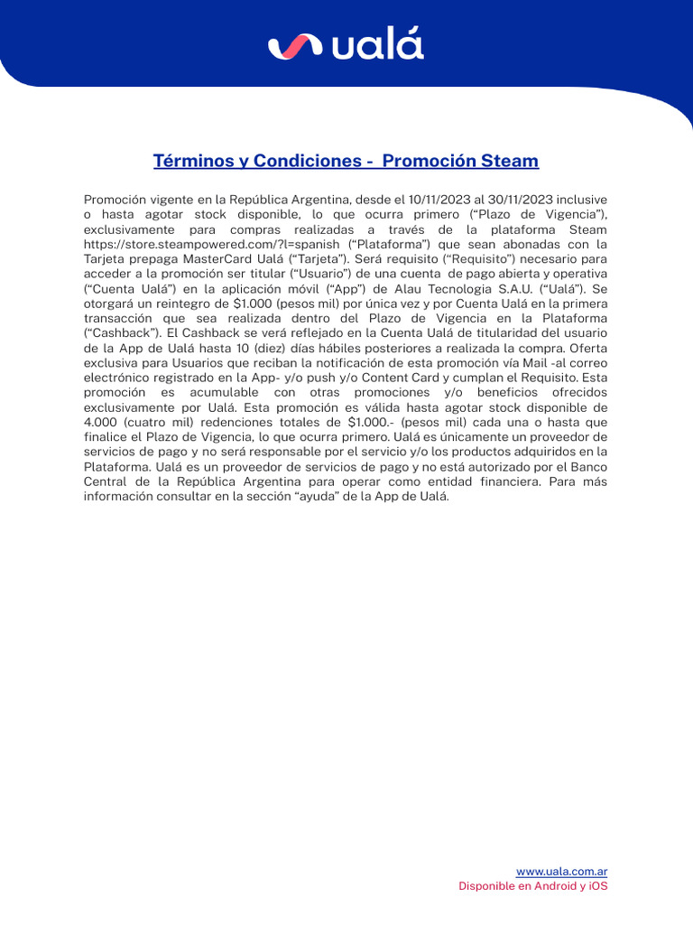 T Rminos y Condiciones - Steam 1000 1 | PDF | Negocios