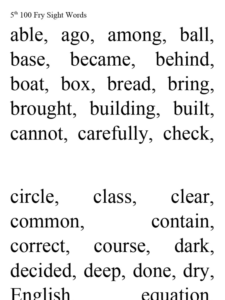 5th 100 Fry Sight Words | PDF