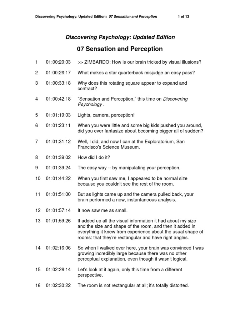 Discovering Psychology - Sensation and Perception | PDF | Perception ...