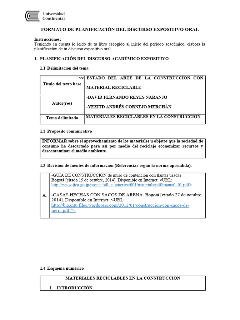Formato de Planificación Del Discurso Expositivo Oral (1) Marcos Choque ...