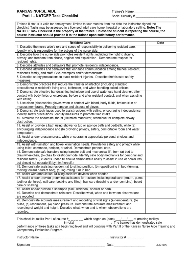 NATCEP Checklist | PDF | Nursing | Clinical Medicine