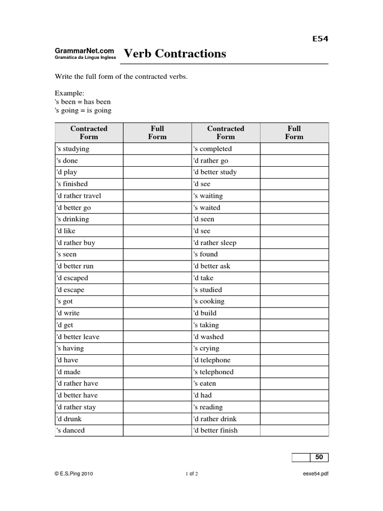 Atividade Verb Contraction | PDF | Linguistics