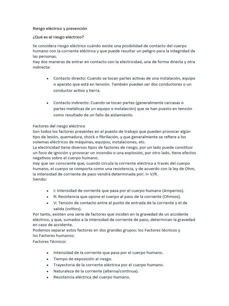 Riesgo Eléctrico Y Prevención Pdf Corriente Eléctrica Electricidad