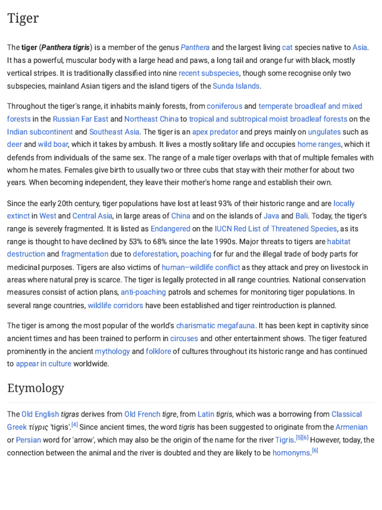 Tiger | PDF | Tiger | Panthera