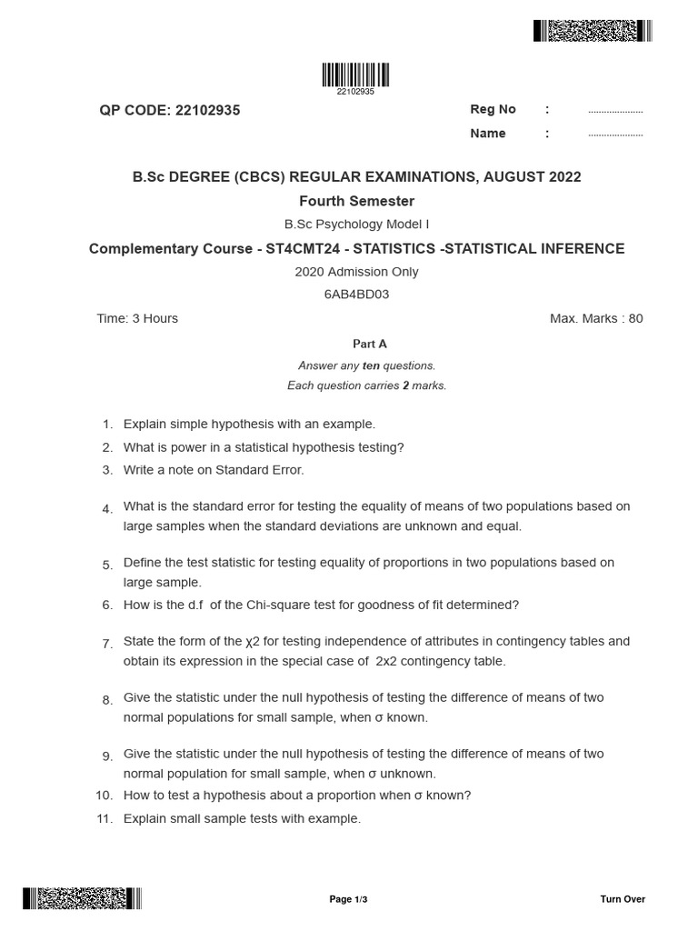 Statistics Statistical Inference Pdf Statistical Hypothesis