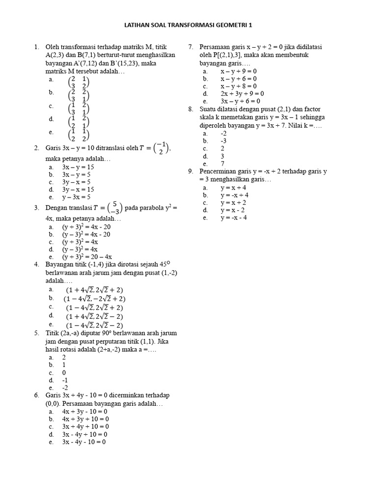 Soal Latihan Transformasi Geometri | PDF