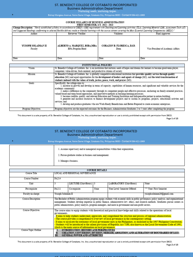 Business Administration Syllabus 2022-2023 | PDF | Microsoft Power ...