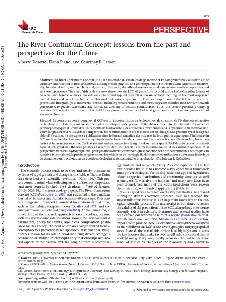 River Continuum Concept: 40 Years On | PDF | Ecology | River