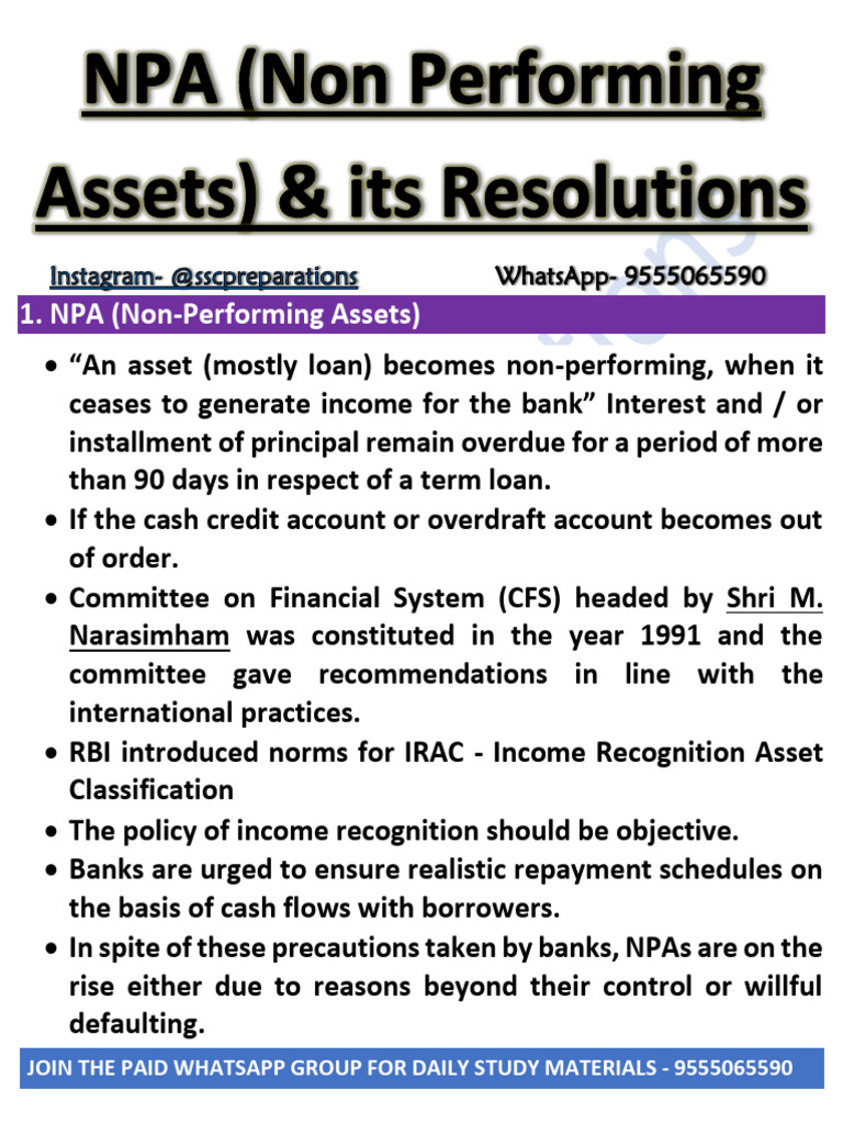 NPA and Its Resolutions | PDF | Loans | Debt