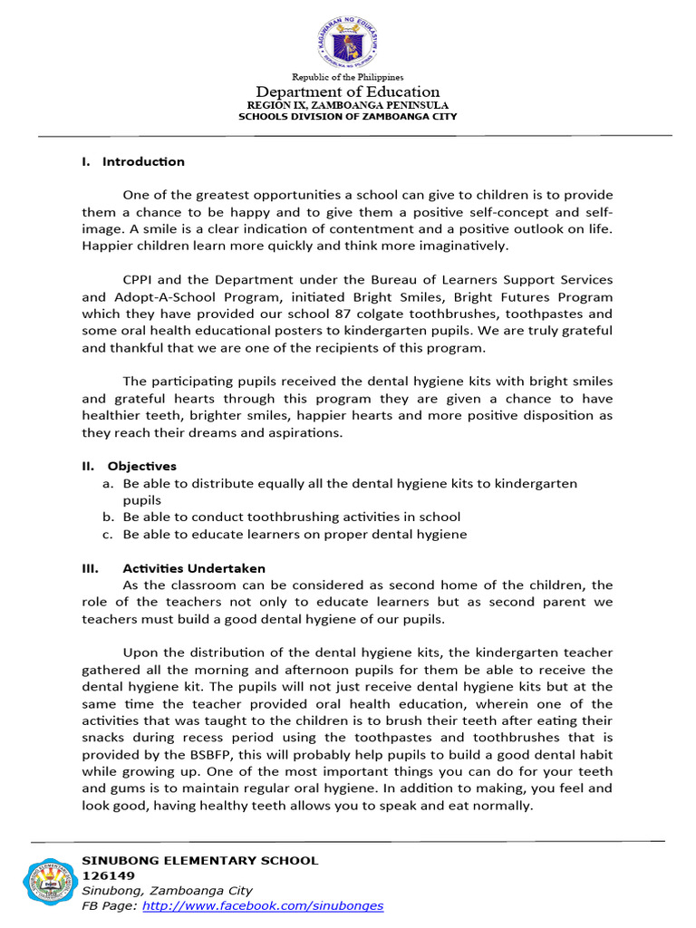 BSBFP-Narrative Report | PDF | Oral Hygiene | Dentistry Branches