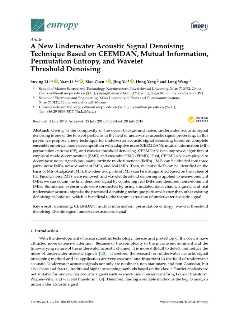A New Underwater Acoustic Signal Denoising | PDF | Wavelet | Applied Mathematics