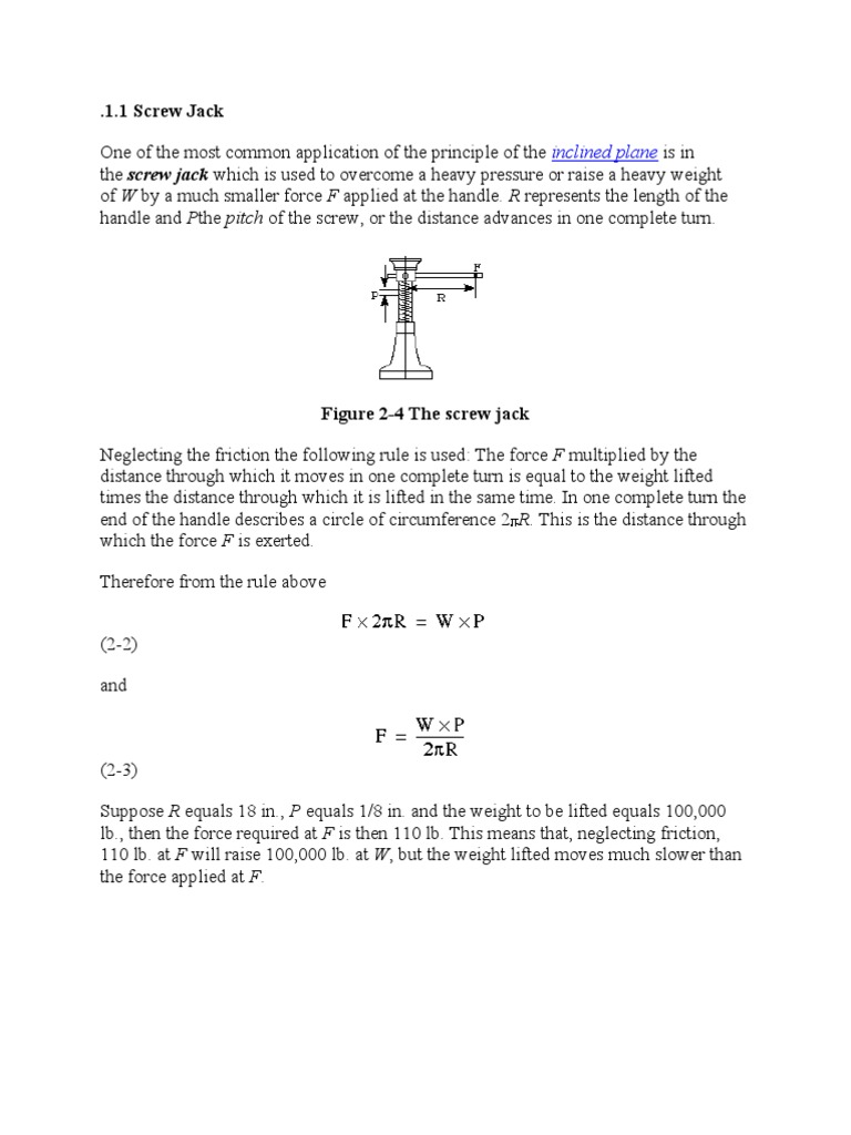 .1.1 Screw Jack: Inclined Plane | PDF