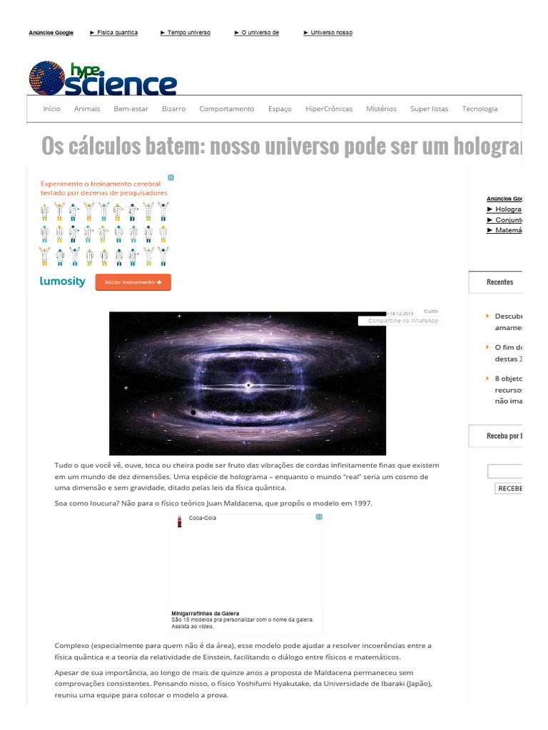 Os Cálculos Batem - Nosso Universo Pode Ser Um Holograma - HypeScience ...