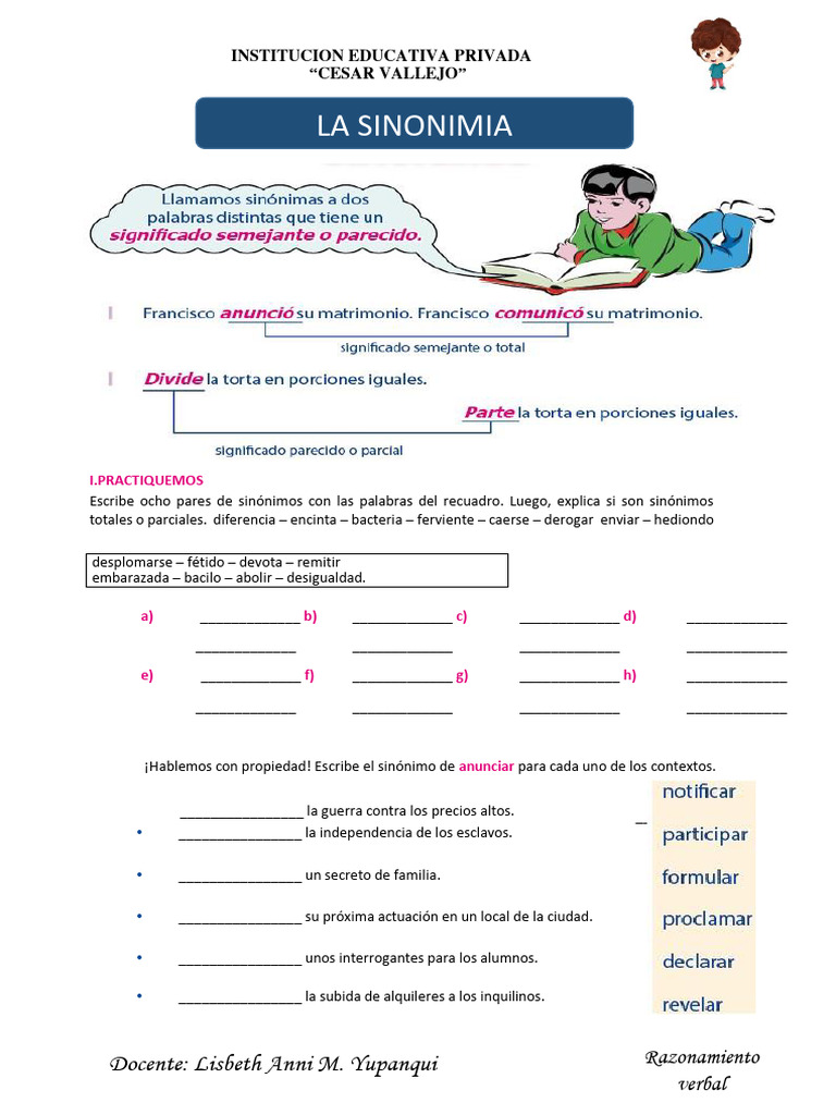Actividades de Sinónimos y Contexto | PDF