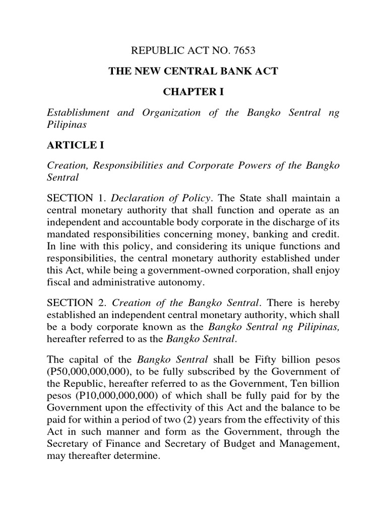 Republic Act No 7653 | PDF | Liquidation | Conservatorship