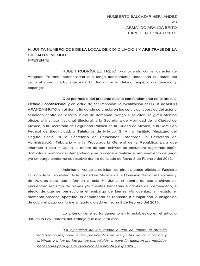 Formato para Solicitar Al Juez Gire Oficio Al Ife | PDF | México | Ley ...