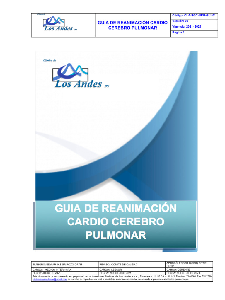 Urg-Gui-01 Guia de Reanimación Cerebro Pulmonar | PDF | Reanimación cardiopulmonar | Paro cardíaco