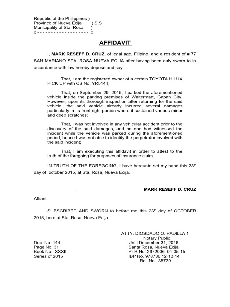 Affidavit | PDF | Affidavit | Motor Vehicle