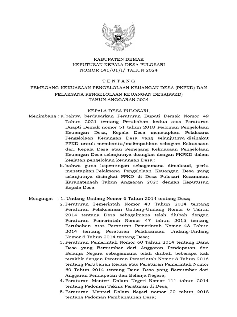 SK Nomor 01 PKPKD, PPKD dan PKA_New | PDF