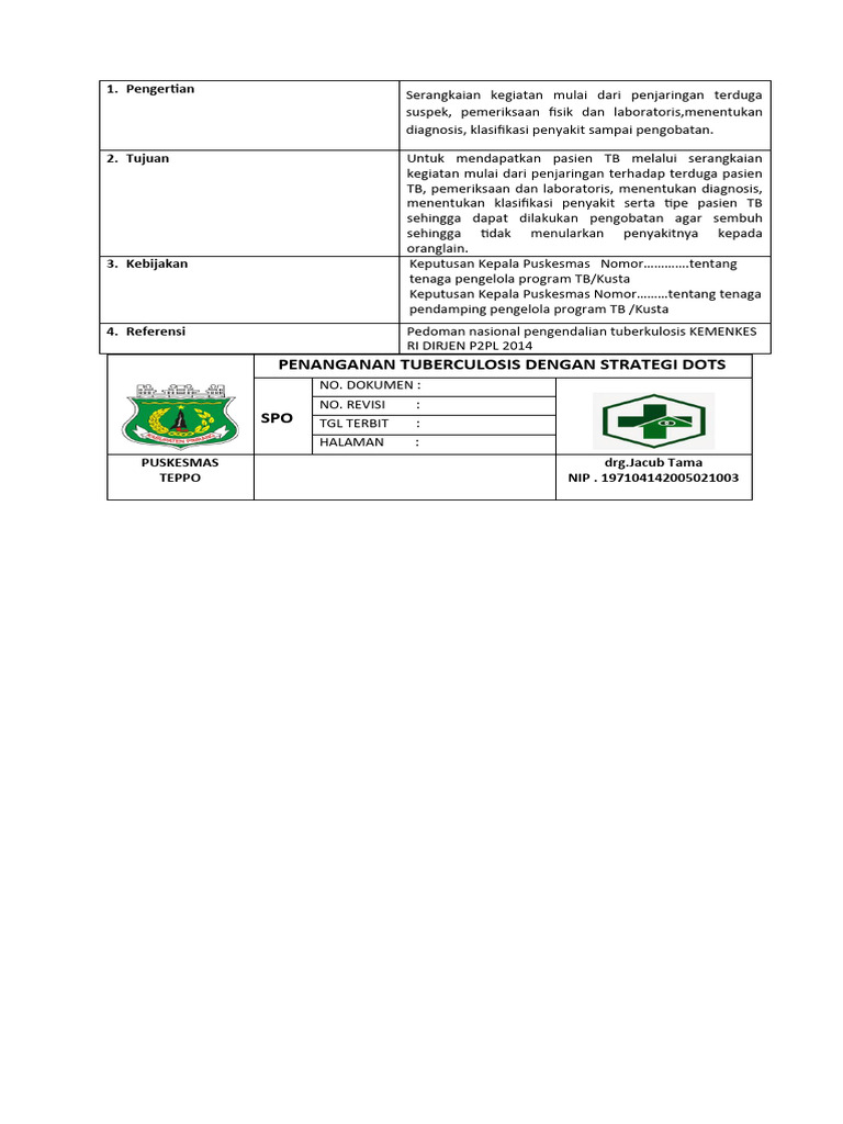 SPO Penanganan Tuberculosis Dengan Strategis DOTS | PDF | Pengembangan Diri | Kesehatan Holistik