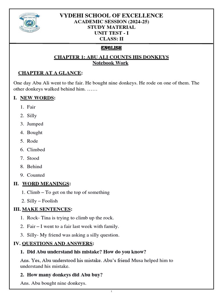 Class II English Unit Test Study Guide | PDF | Plural