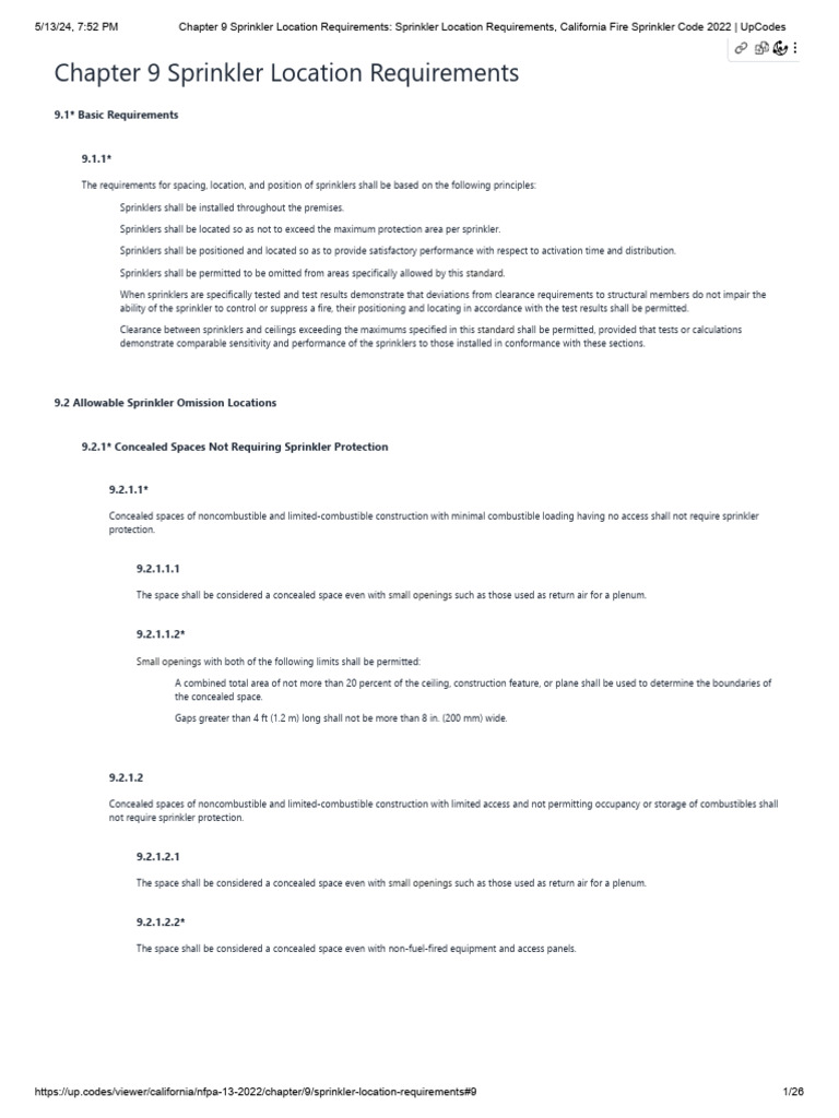 Chapter 9 Sprinkler Location Requirements - Sprinkler Location Requirements, California Fire ...