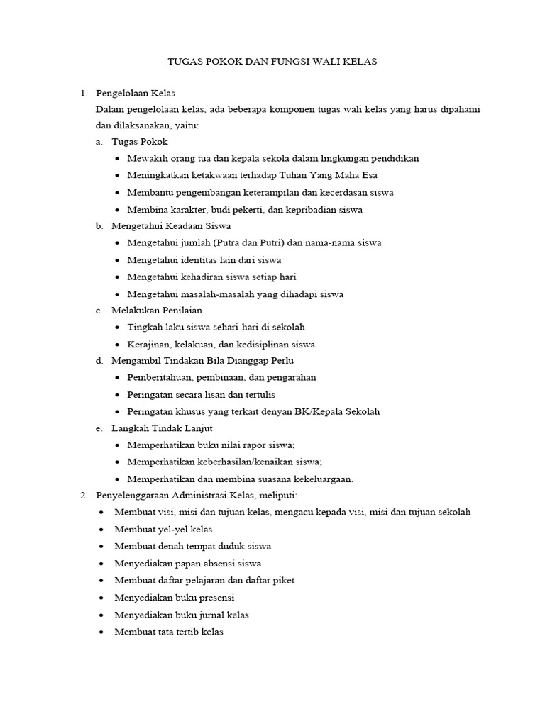Tugas dan Fungsi Wali Kelas dan Waka | PDF