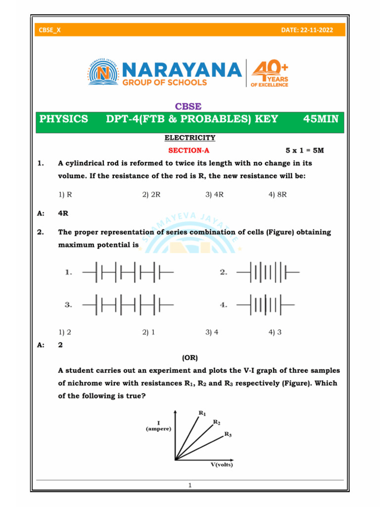 Cbse - Class - X - Physics - DPT-4-FTB & Probables - Key - 22-11-2022 ... Cbse - Class - X - Physics - DPT-4-FTB & Probables - Key - 22-11-2022 ...