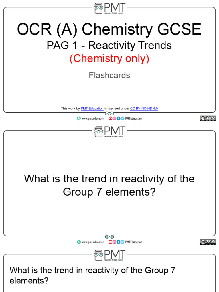 Flashcards - PAG 1 Reactivity Trends - OCR (A) Chemistry GCSE | PDF ...