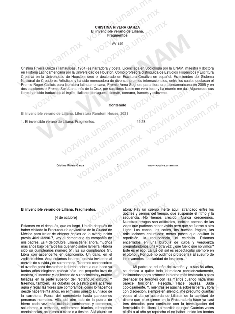 Cristina Rivera Garza Texto 2a Convocatoria | PDF